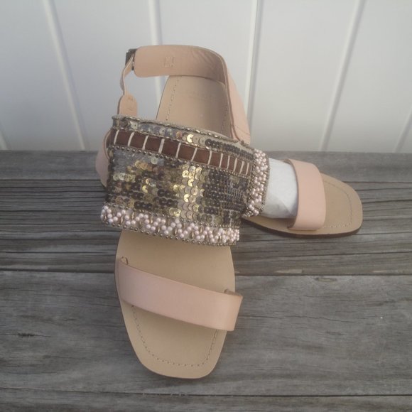 Zara | Shoes | Zara Basic Sandals Boho Beaded Sequins Ribbons Ankle ...